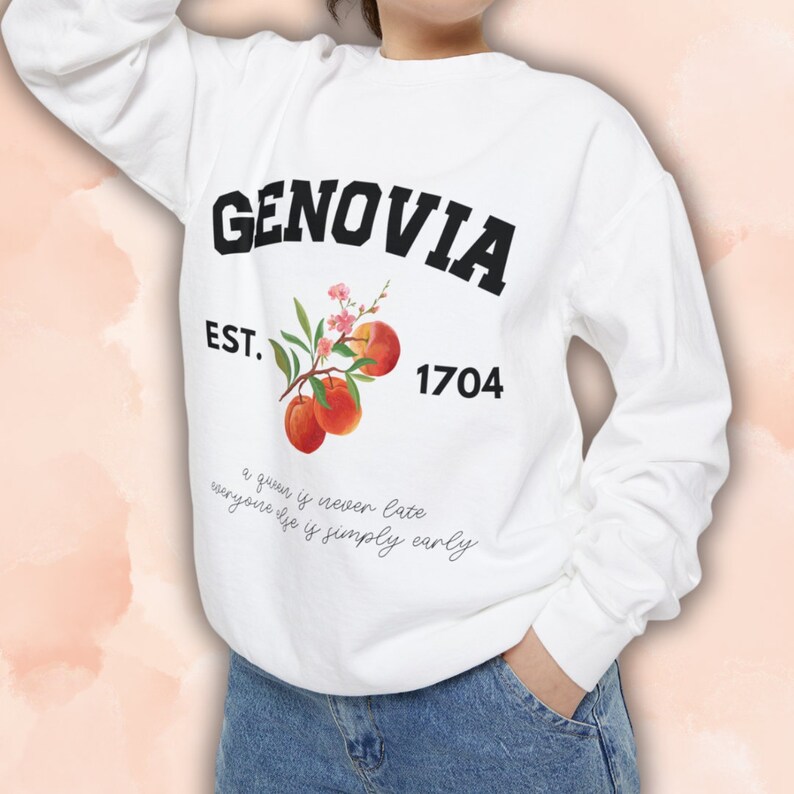 Genovia University Sublimation Design, White Genovia Peach Sweatshirt ...