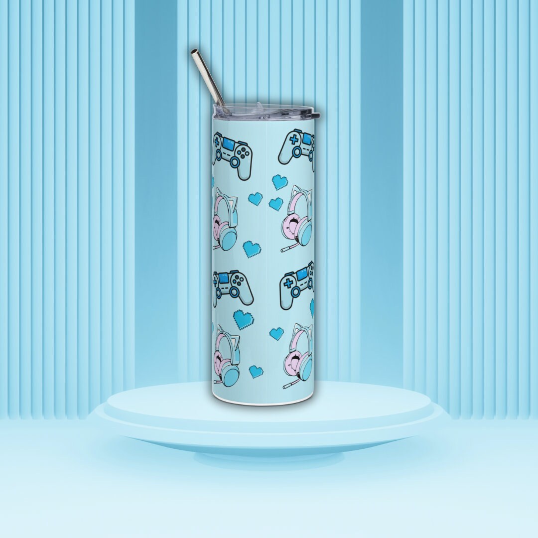 Blue Gamer Cup Stainless Steel Tumbler With Plastic Lid and Straw, Cute ...
