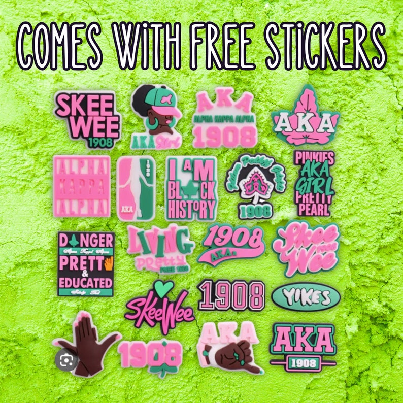 6PCS Alpha Kappa Alpha Croc Jibbits, AKA Shoe Charms, Free Stickers ...