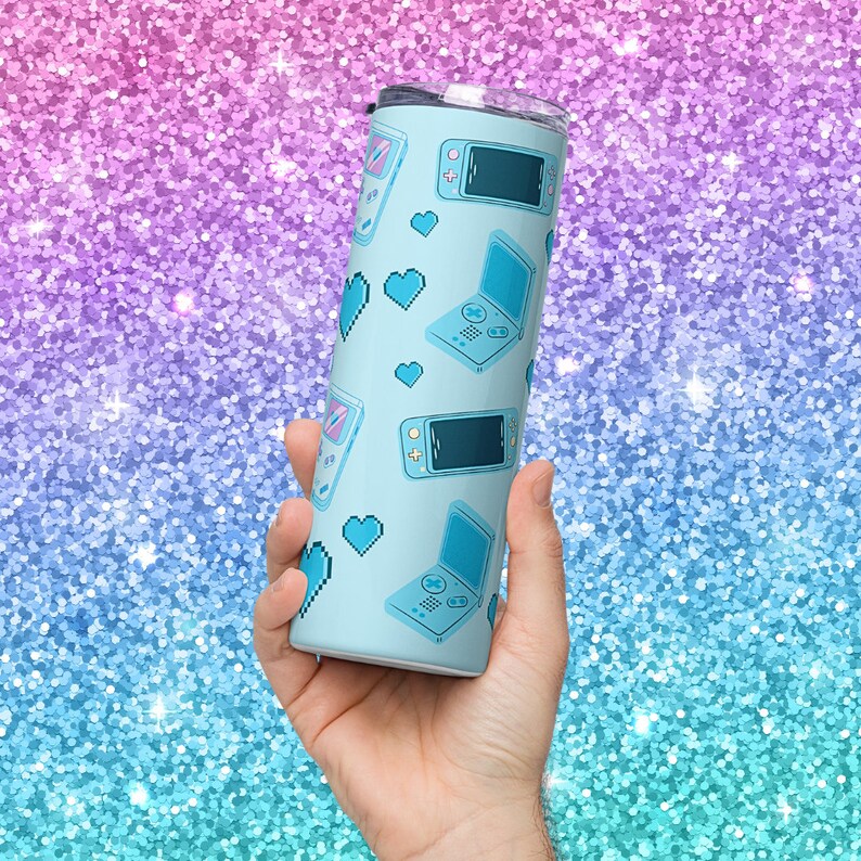 Blue Gamer Cup Stainless Steel Tumbler With Plastic Lid and Straw, Cute ...