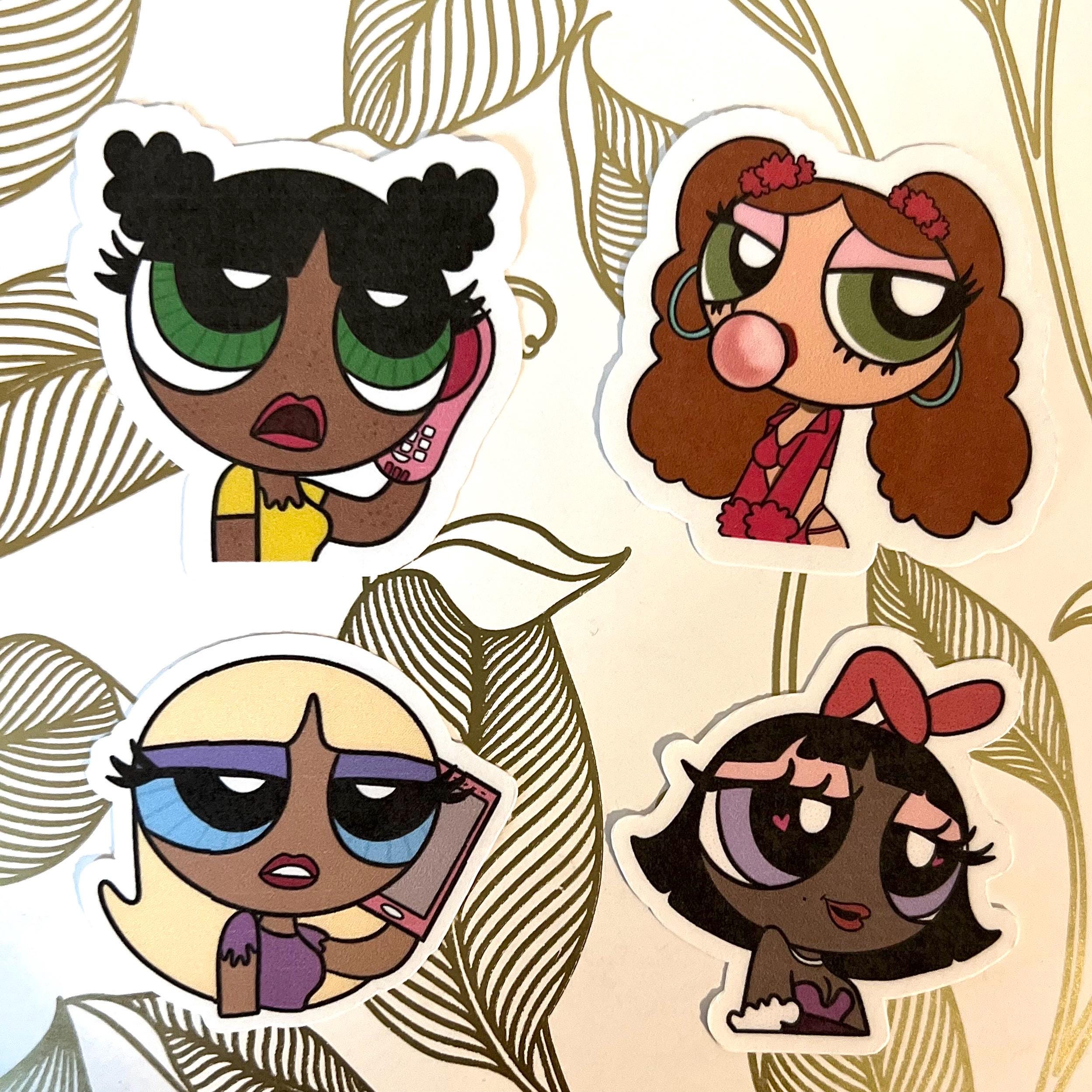 Melanin Powerpuff Girl Sticker, Y2K Cartoon Decal - Etsy