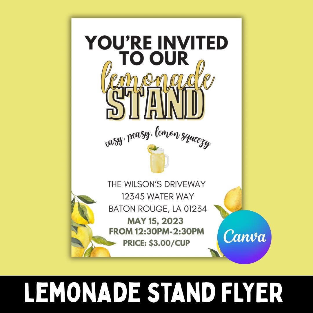 Editable Lemonade Stand Flyer Template, Printable Canva Sign - Etsy