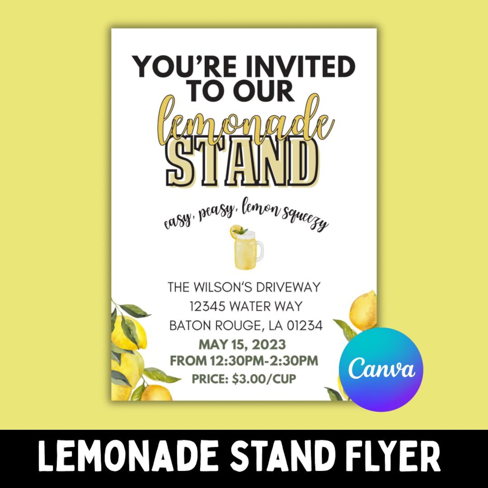 Editable Lemonade Stand Flyer Template, Lemonade Sale Sign Printable ...