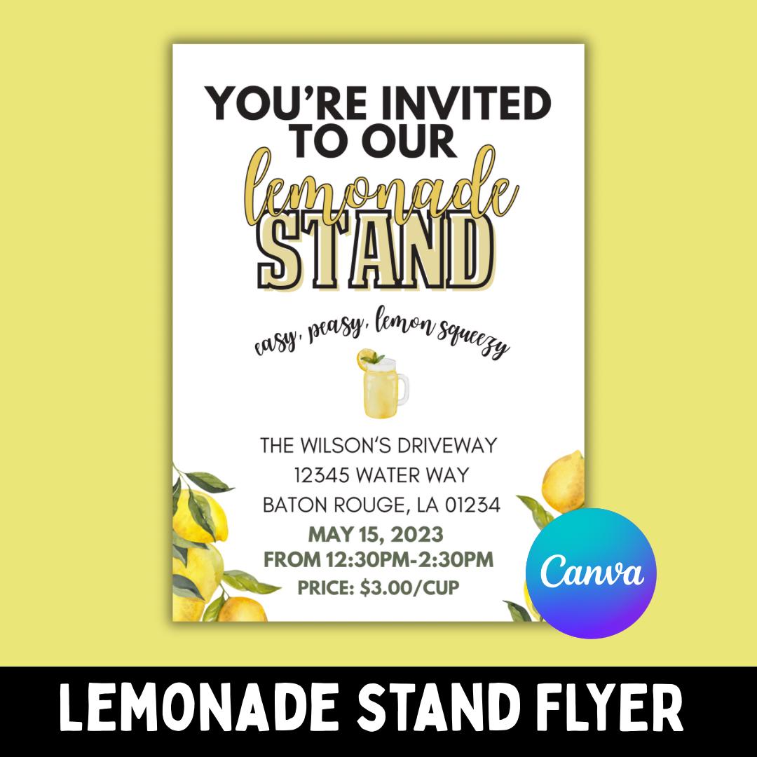 Editable Lemonade Stand Flyer Template, Lemonade Sale Sign Printable ...