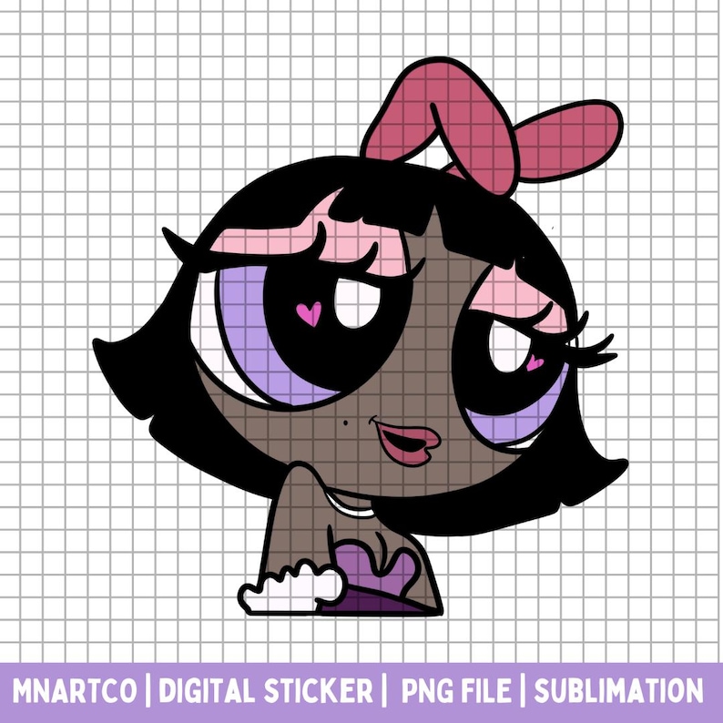 Black Girl PPG Bunny, Purple Eyes, Pink Bunny , Power Puff PNG, Digital ...