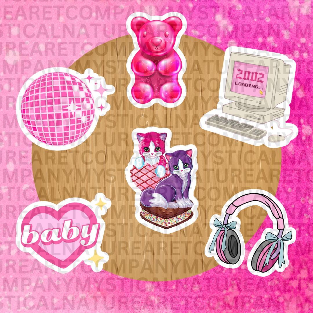 Pink Y2K Aesthetic Sticker Pack, Gummy Bear, Disco Ball - Etsy
