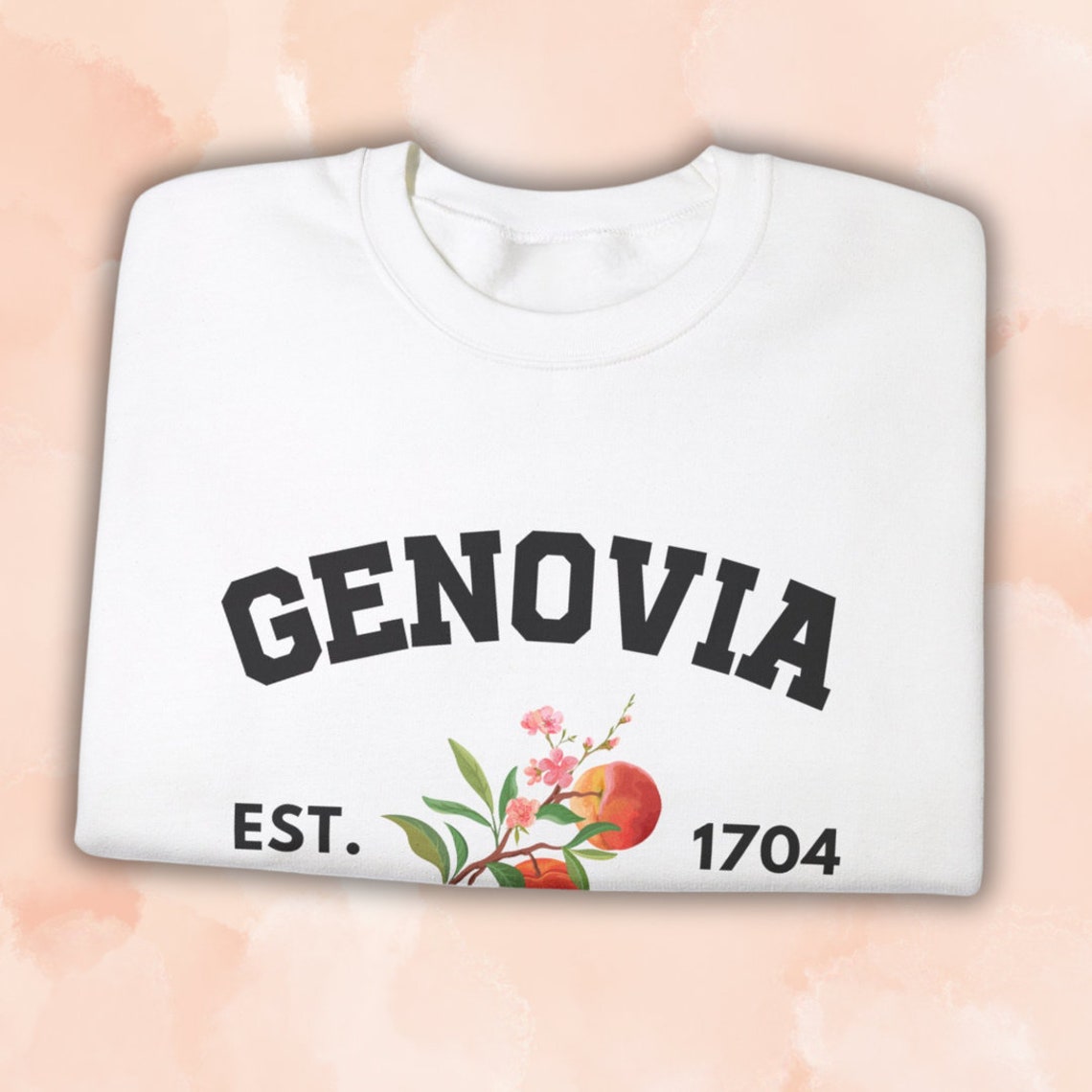 Genovia University Sublimation Design, White Genovia Peach Sweatshirt ...