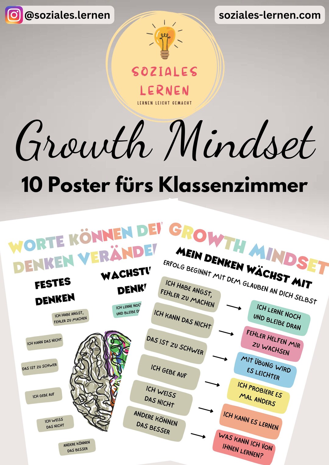 Growth Mindset Poster Set German 10 Learning Posters for School & Class ...