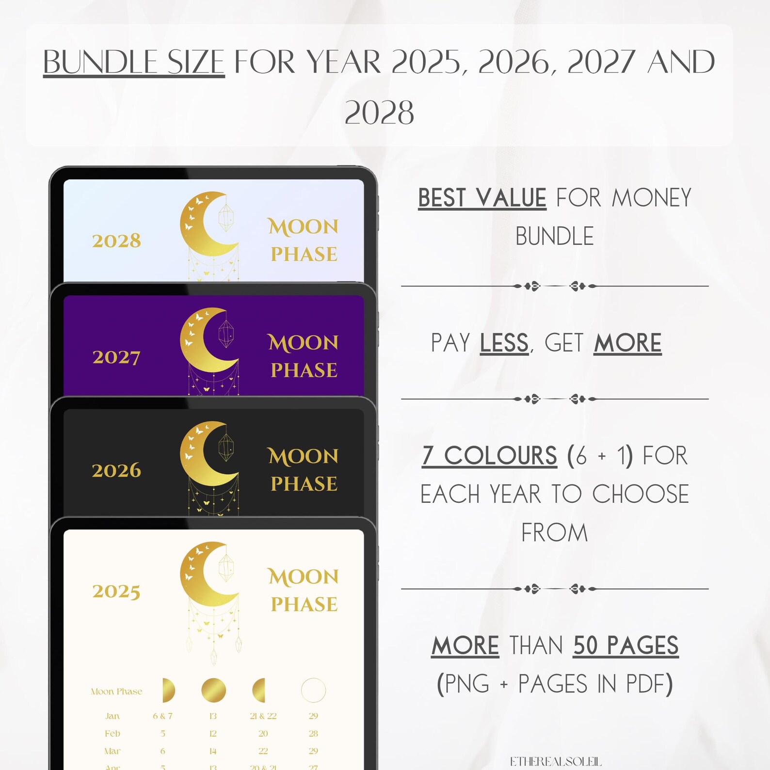 Moon Phase Calendar 2025, 2026, 2027, 2028 Lunar Calendar, Moonphases ...