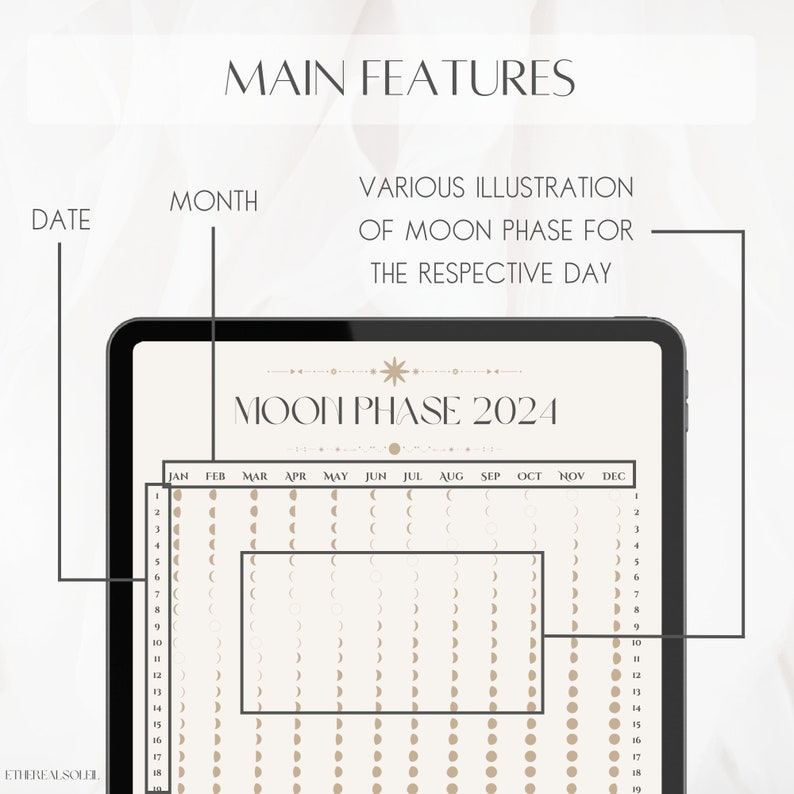 Moon Phase Calendar 2024, 2025, 2026, 2027, Lunar Calendar, Moonphases ...
