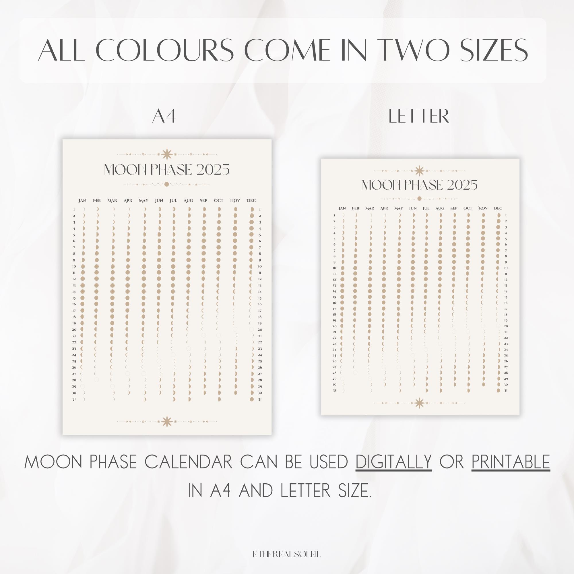 Moon Phase Calendar 2025, 2026, 2027, 2028, Lunar Calendar, Moonphases ...