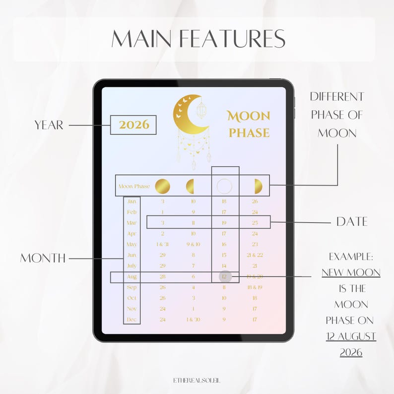 Moon Phase Calendar 2026 - 2029: Printable Lunar Phases (PDF), Digital ...