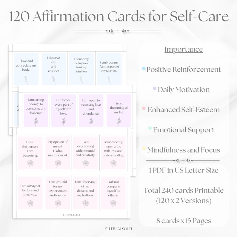 Self-care Affirmation Cards: Positive Mindset Prints (digital Download ...