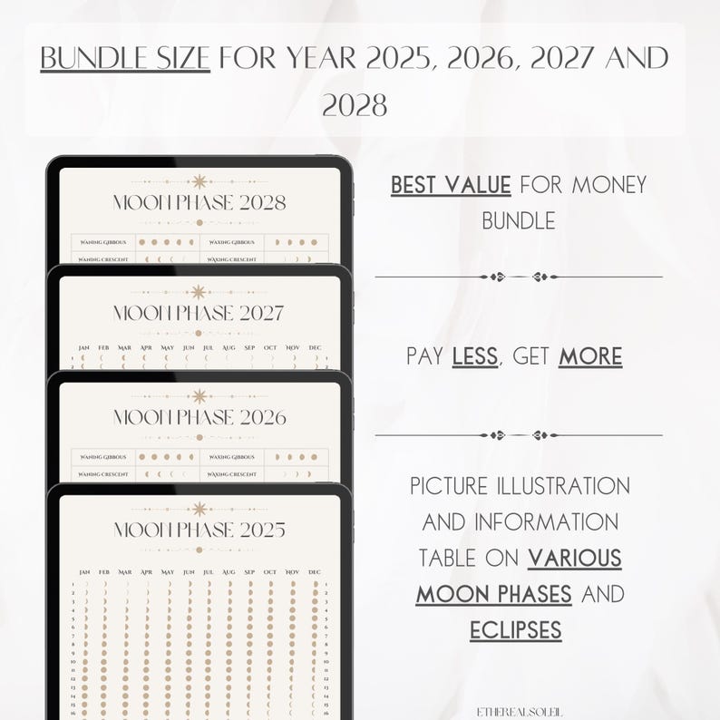 Moon Phase Calendar 2025, 2026, 2027, 2028, Lunar Calendar, Moonphases ...