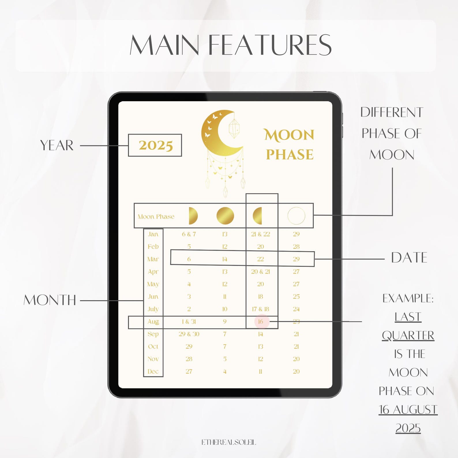 Moon Phase Calendar 2025, 2026, 2027, 2028 Lunar Calendar, Moonphases ...