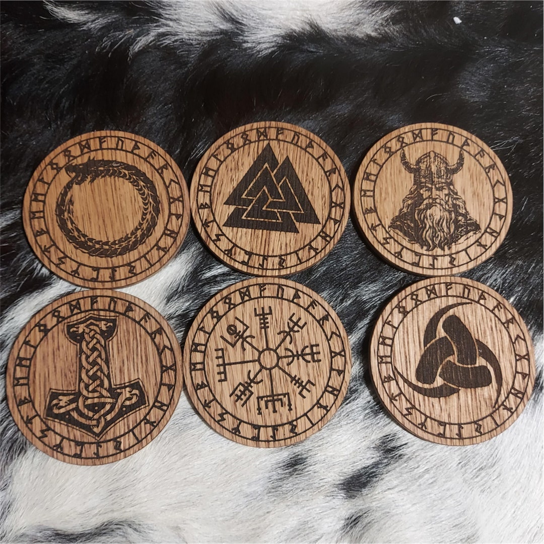 Norse Coasters Viking Oak Coaster Valknut Vegvisirthors - Etsy UK