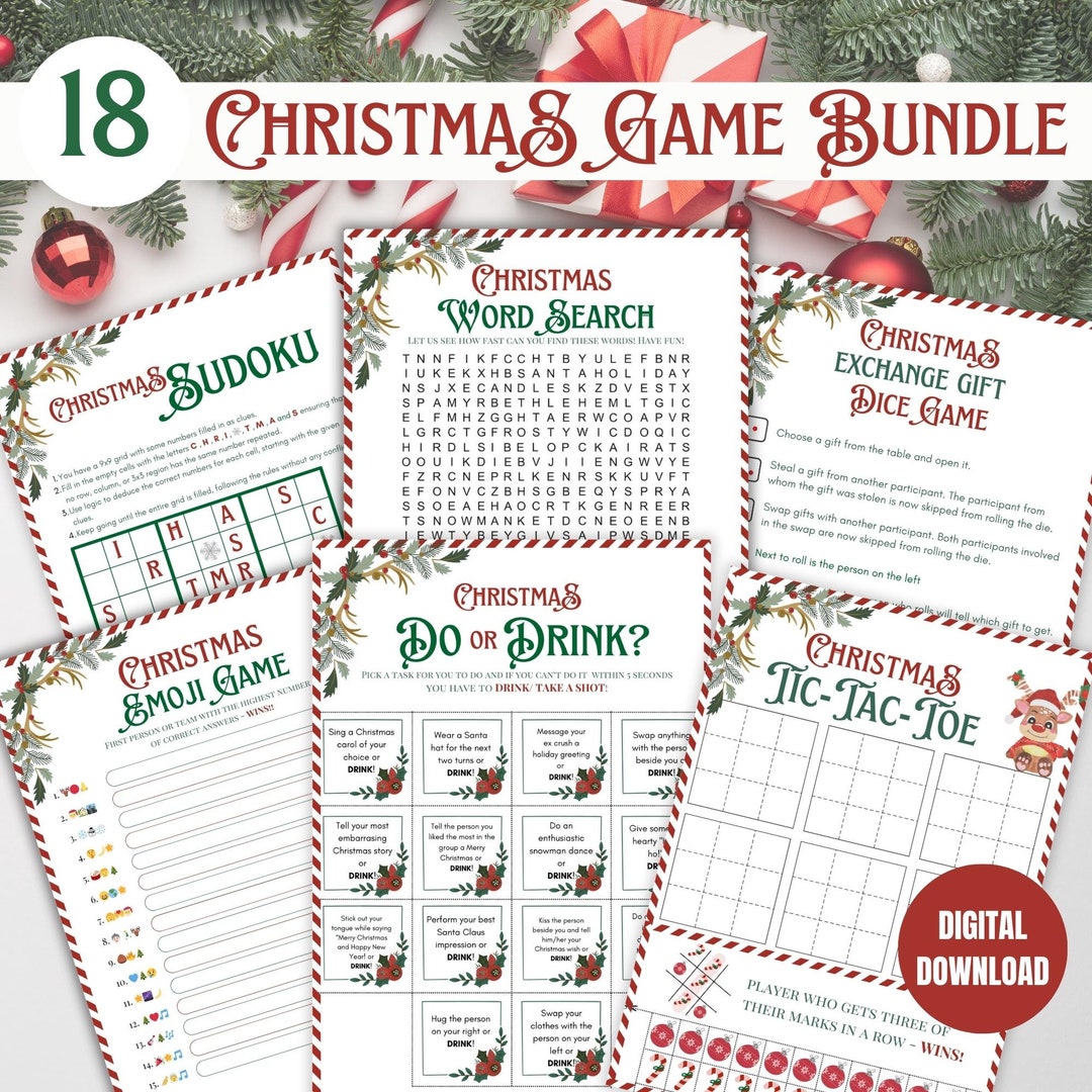Christmas Party Printable Games Holiday Trivia, Song Lyrics, Scavenger ...