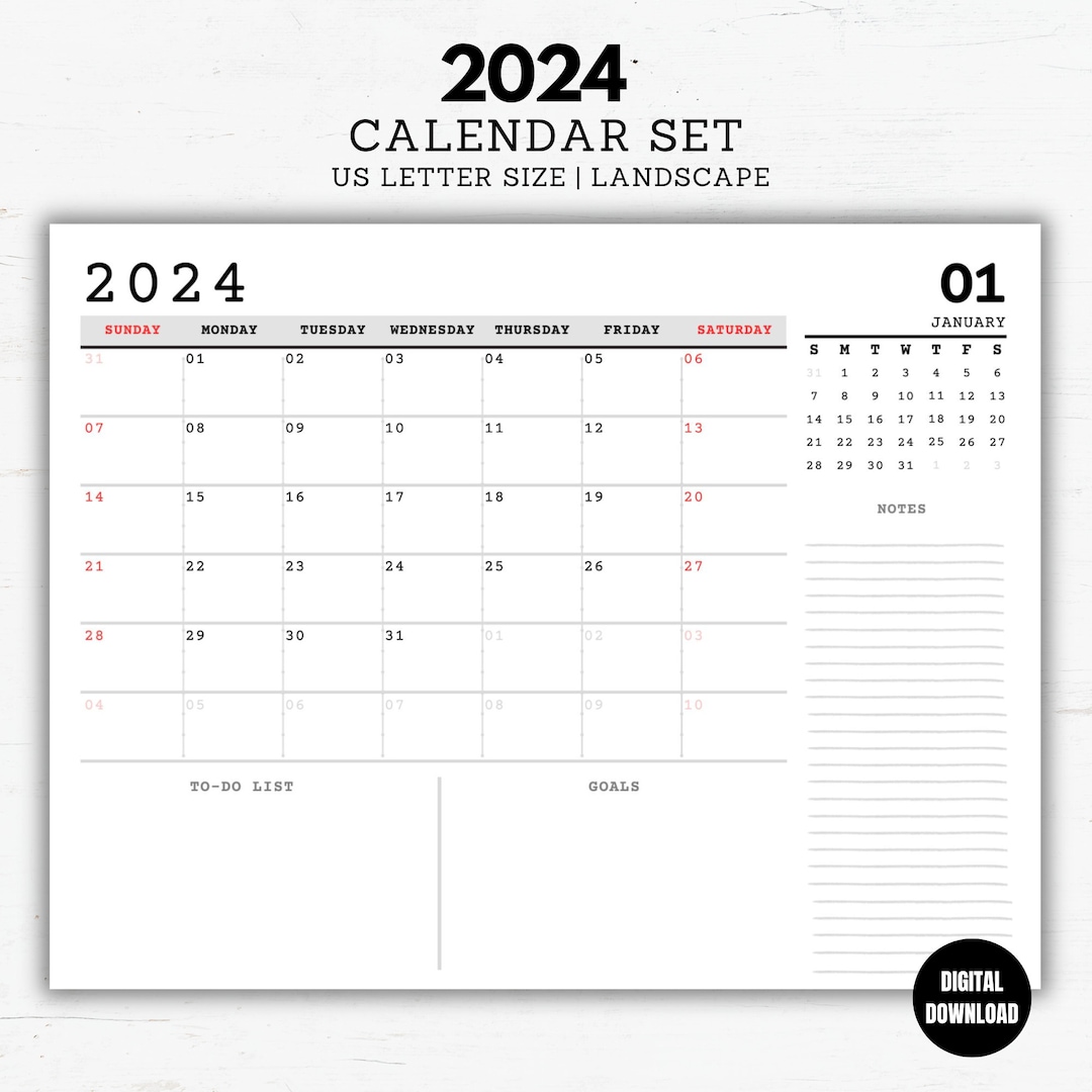 Black and White Calendar 2024 Printable Calendar 2024 Monthly - Etsy