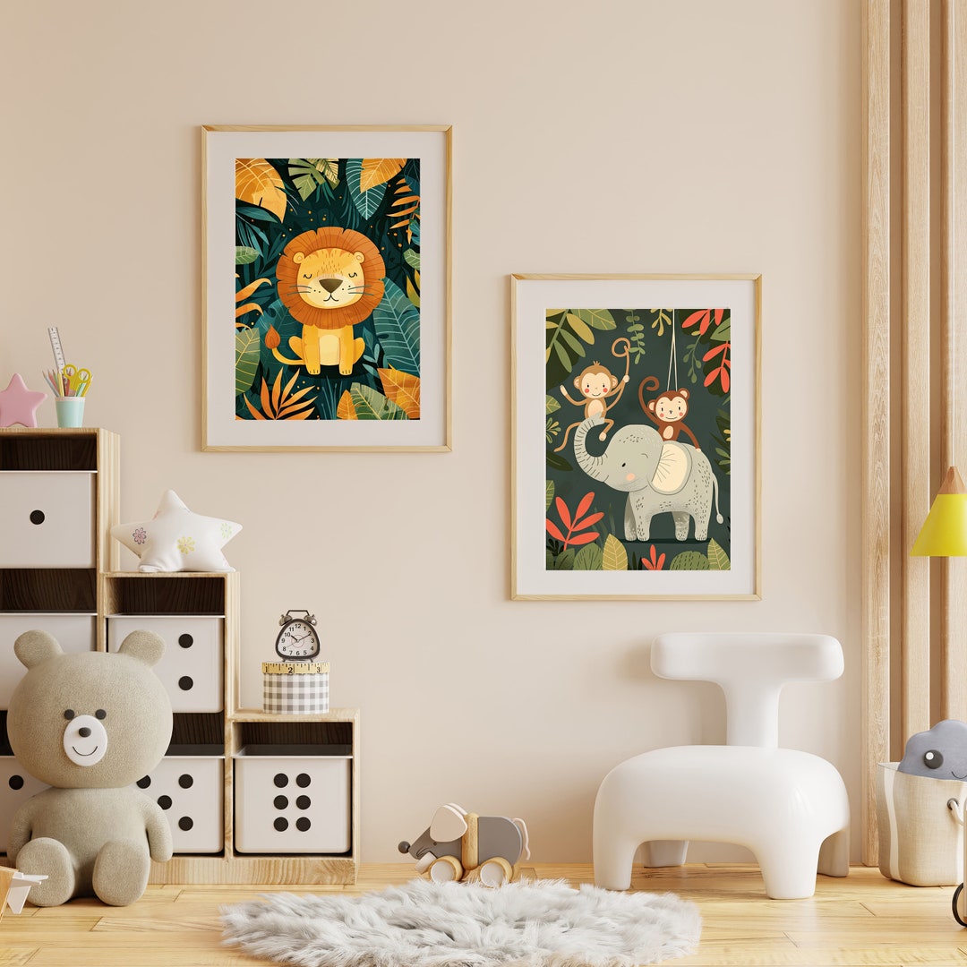 Jungle Animal Friends Poster Set Vivid Nursery Wall Art, High ...