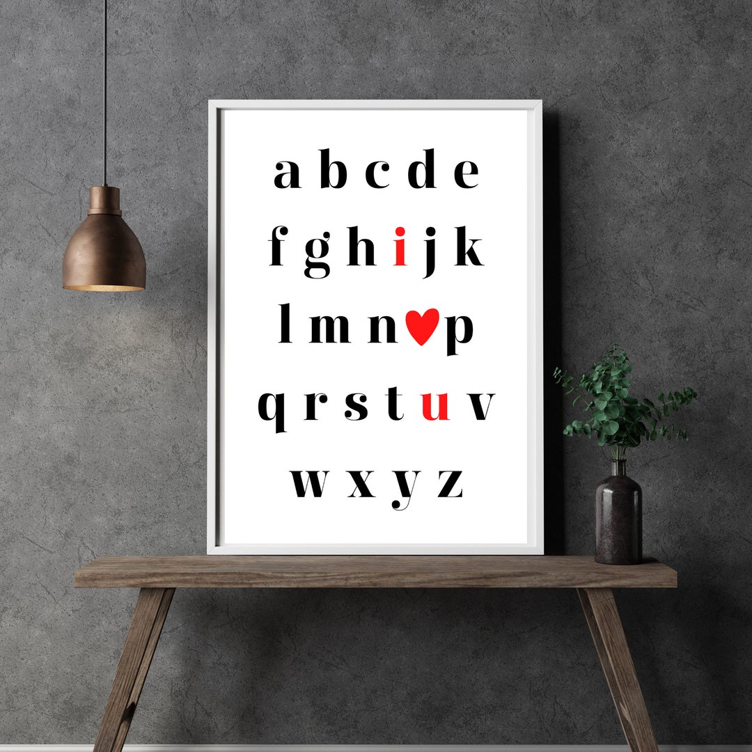 Love's Alphabet Poster - Romantic Wall Art With Heart, Perfect Gift for ...