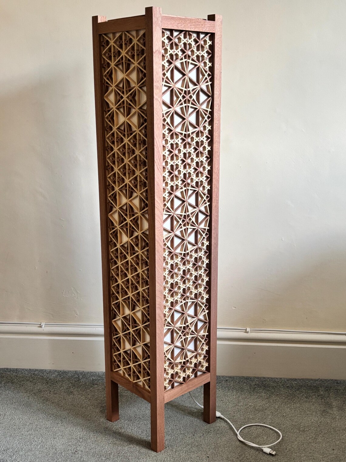 Handmade Kumiko Lamp, Japanese Andon Lantern, Wooden Floor Lamp - Etsy