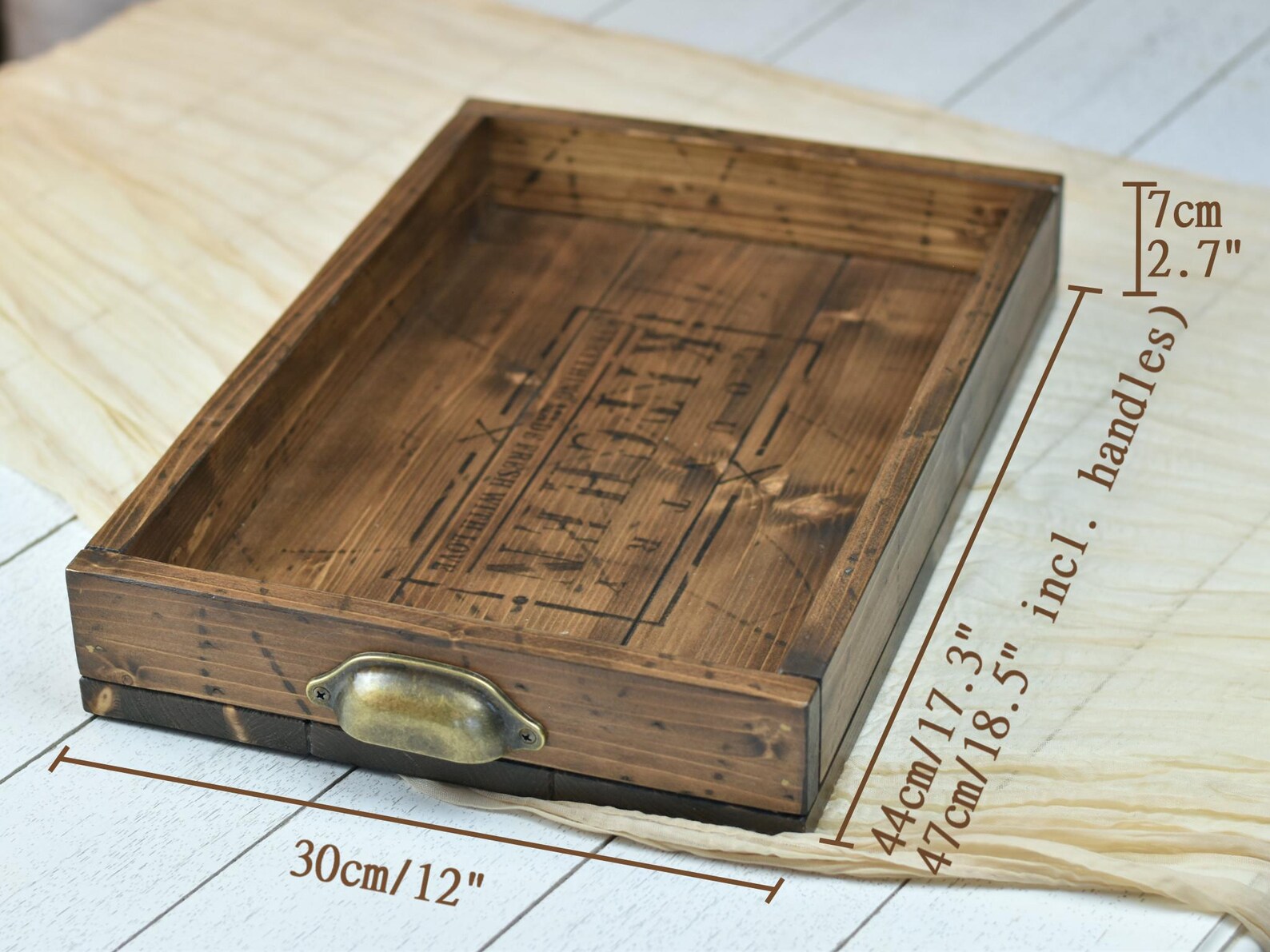 Rustic Wooden Serving Tray, Decorative Ottoman Wood Tray, Rustic ...