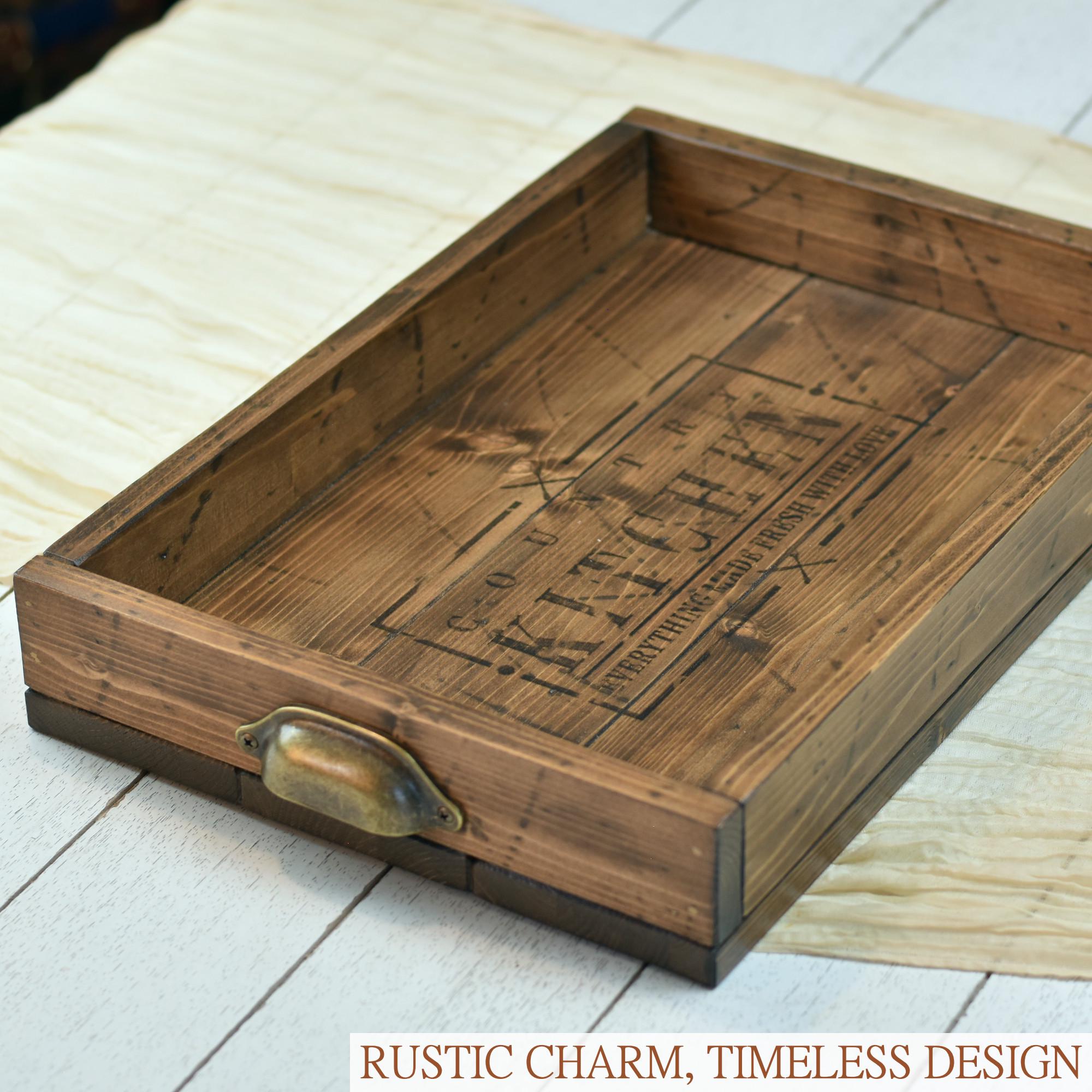 Rustic Wooden Serving Tray, Decorative Ottoman Wood Tray, Rustic ...