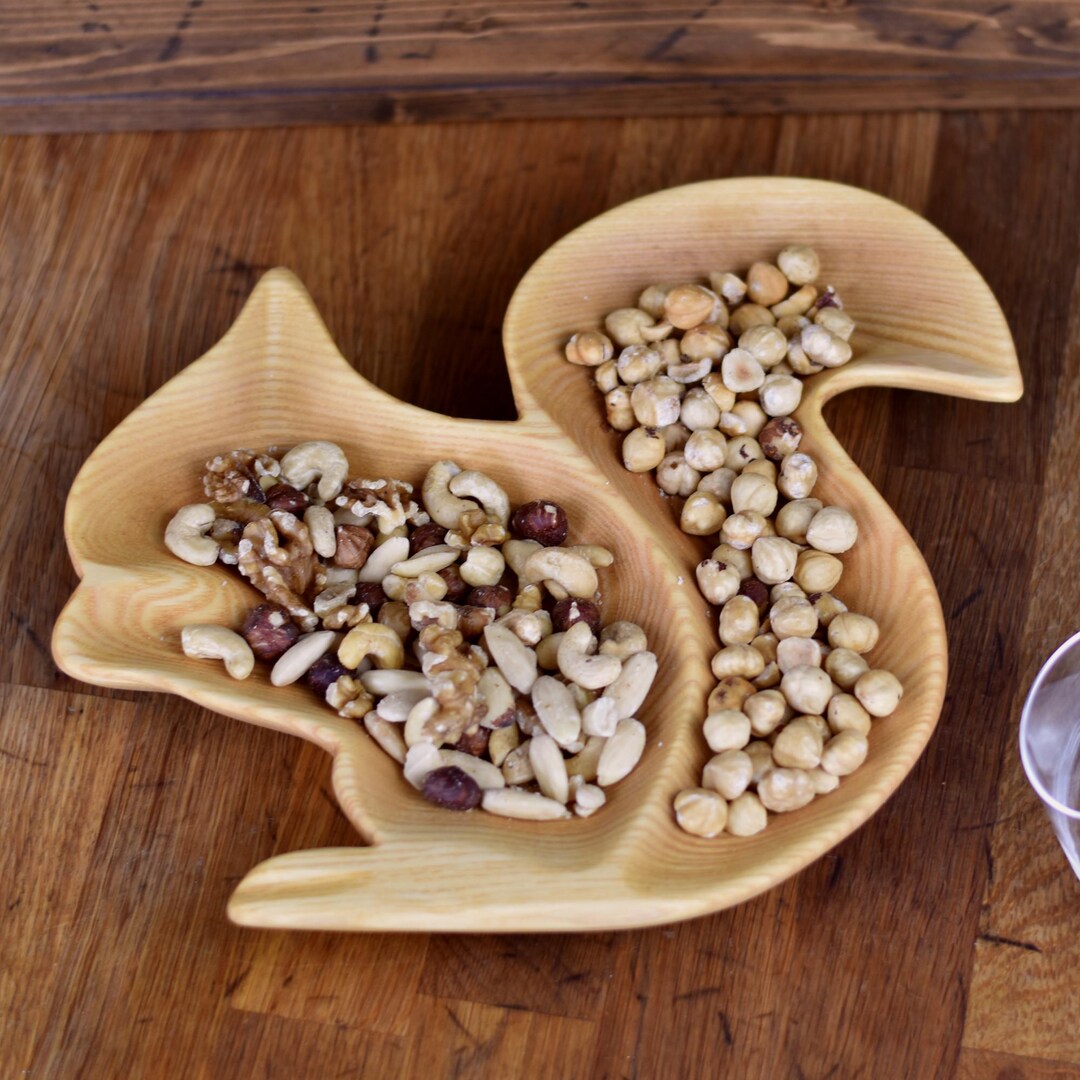 Handcrafted Wood Squirrel Nut Bowl, Rustic Wooden Bowl, Squirrel Shaped ...
