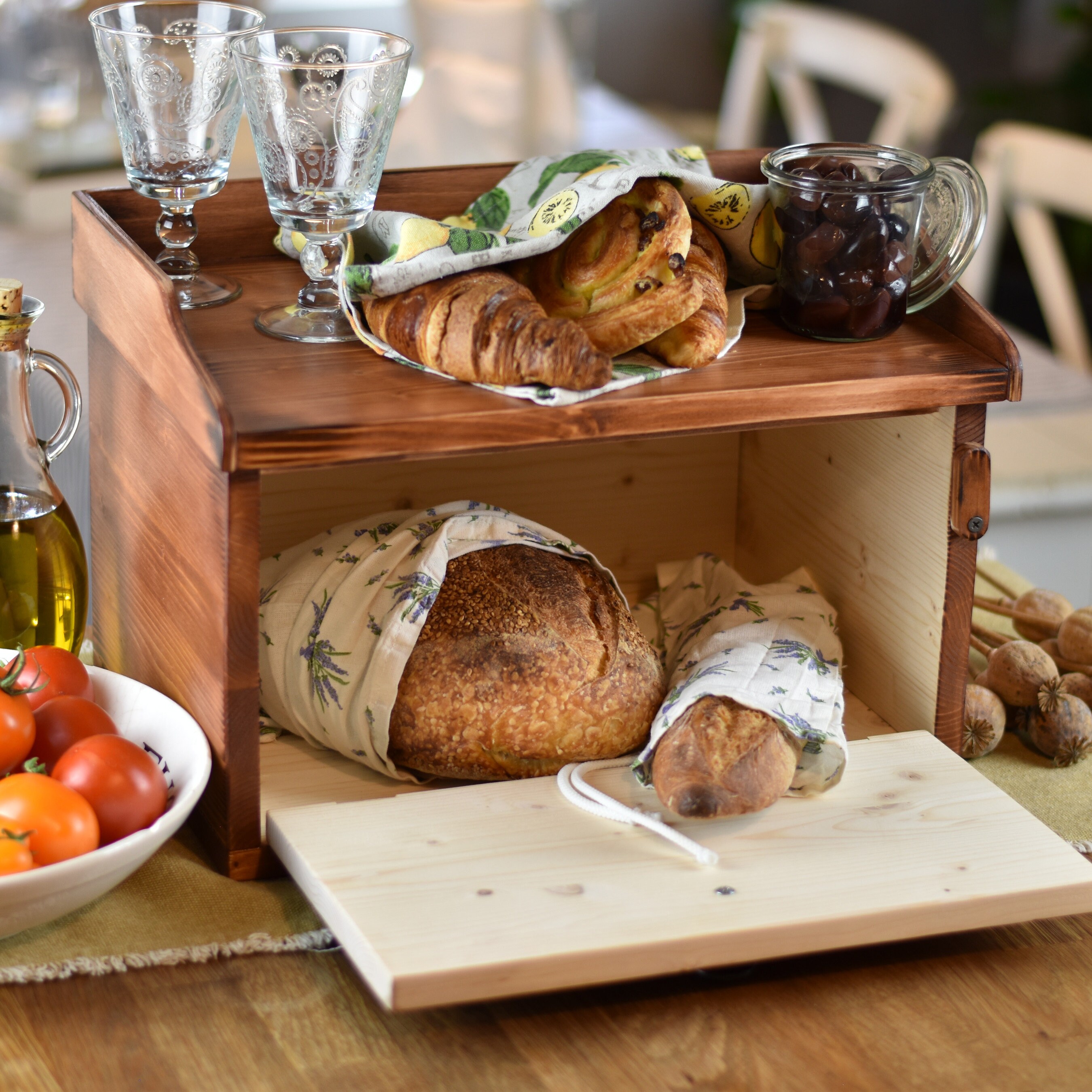 Wooden Bread Box, Farmhouse Breadbox for Kitchen Countertop, Rustic ...