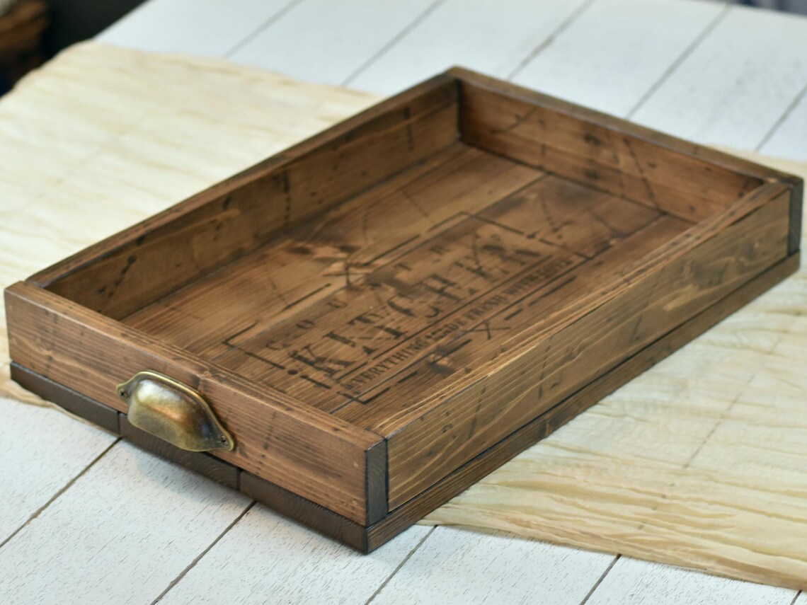 Rustic Wooden Serving Tray, Decorative Ottoman Wood Tray, Rustic ...