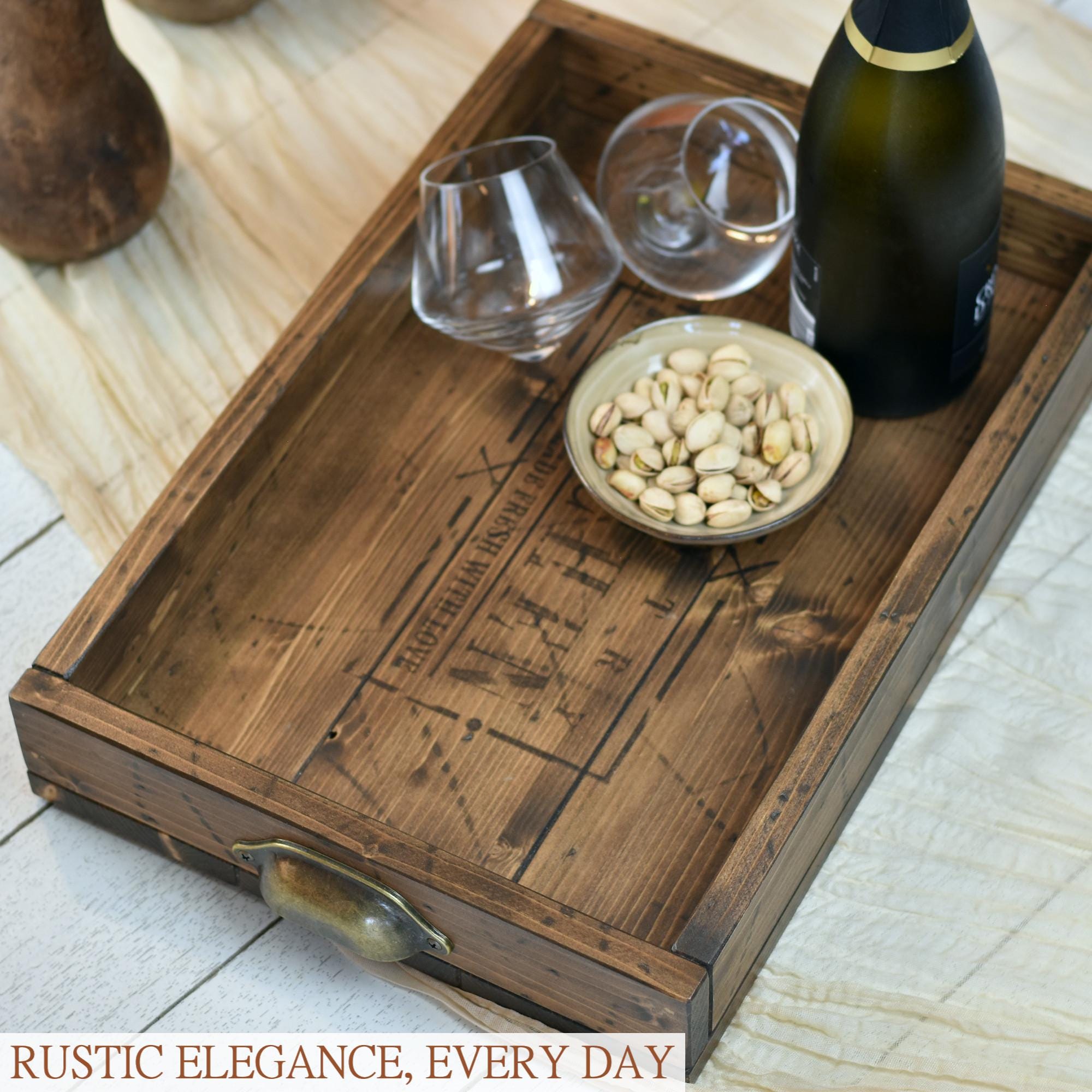 Rustic Wooden Serving Tray, Decorative Ottoman Wood Tray, Rustic ...