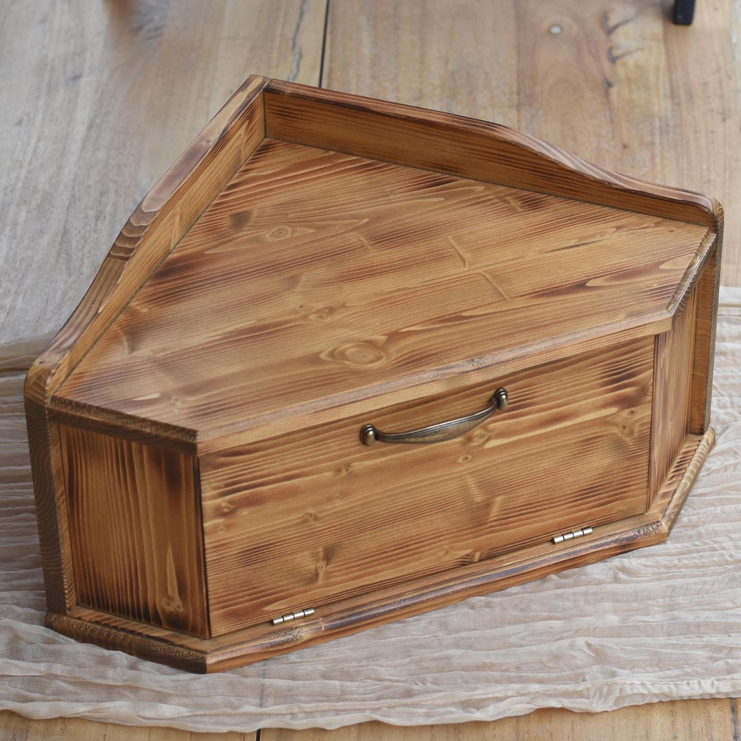 Corner Bread Box, Rustic Wooden Breadbox, Farmhouse Kitchen Decorative ...