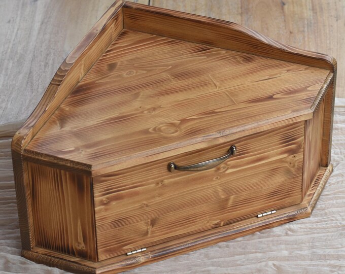 Corner Bread Box, Rustic Wooden Breadbox, Farmhouse Kitchen Decorative ...