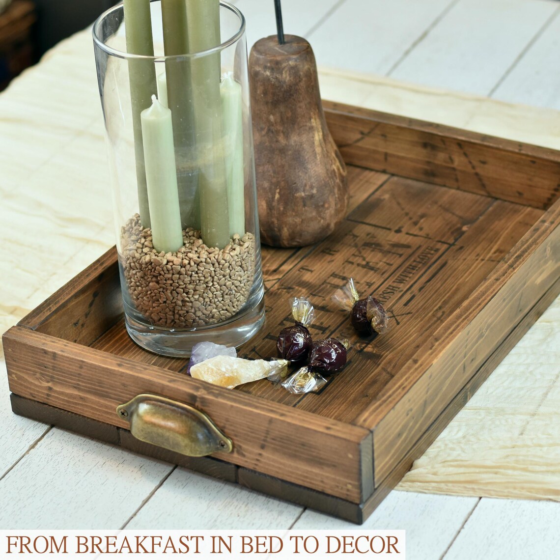 Rustic Wooden Serving Tray, Decorative Ottoman Wood Tray, Rustic ...