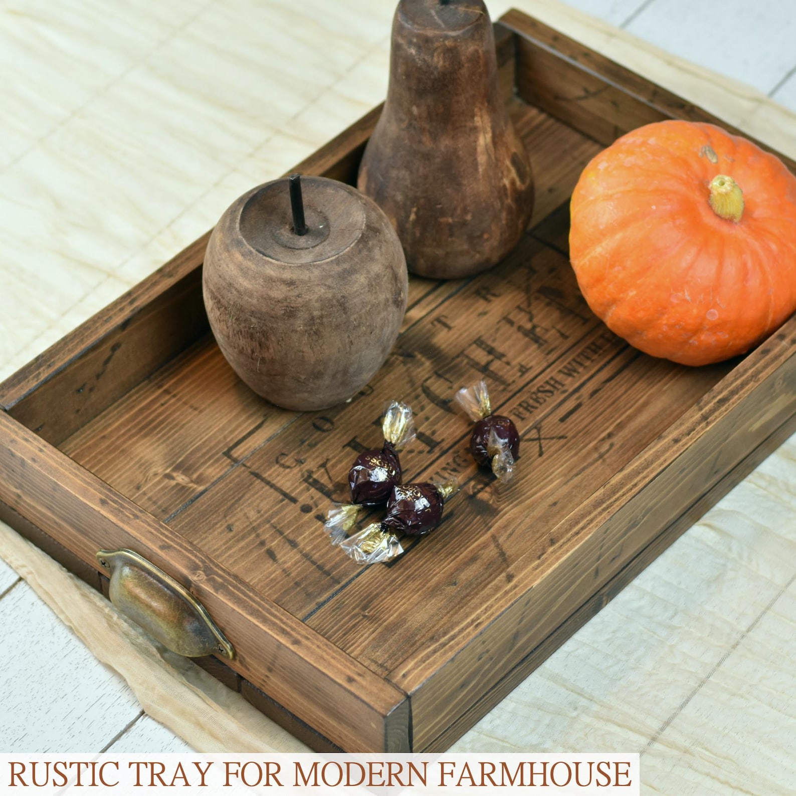 Rustic Wooden Serving Tray, Decorative Ottoman Wood Tray, Rustic ...