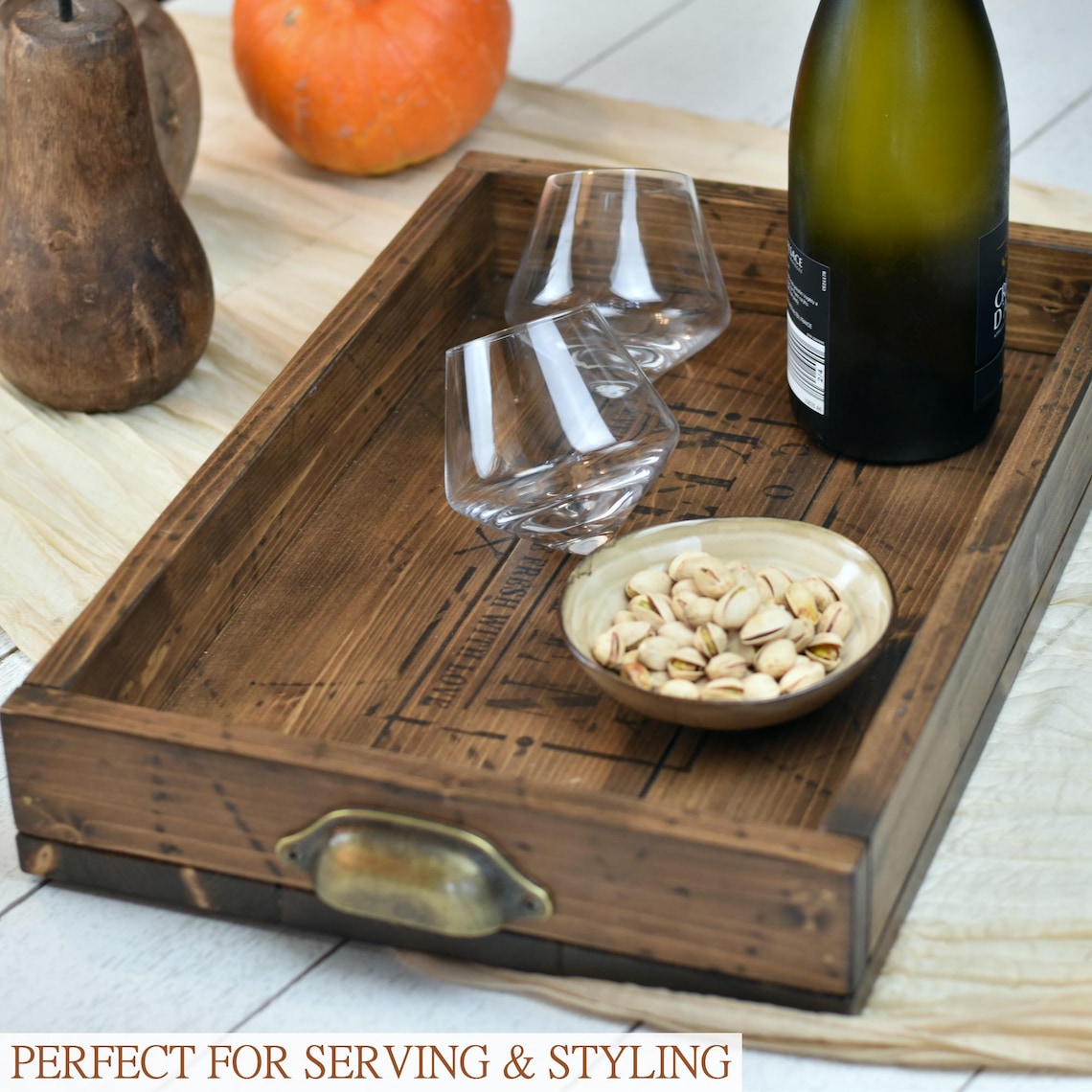 Rustic Wooden Serving Tray, Decorative Ottoman Wood Tray, Rustic ...