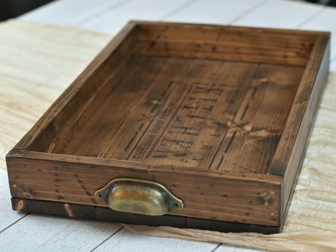 Rustic Wooden Serving Tray, Decorative Ottoman Wood Tray, Rustic ...