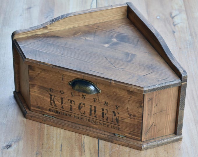 Corner Bread Box, Wooden Rustic Bread Bin for Farmhouse Kitchen ...