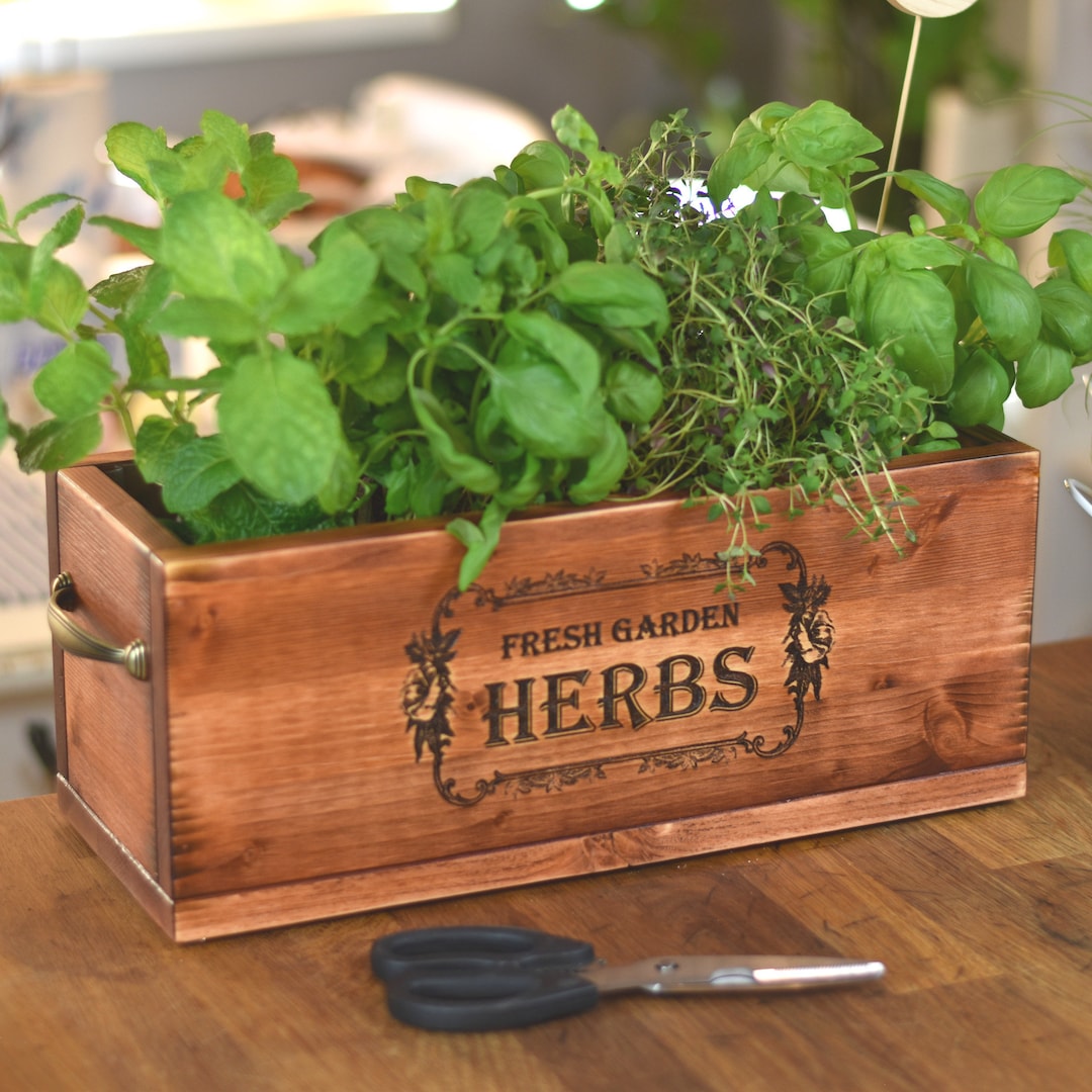 Rustic Wood Planter Box, Indoor Herb Planter, Rustic Kitchen Herb ...