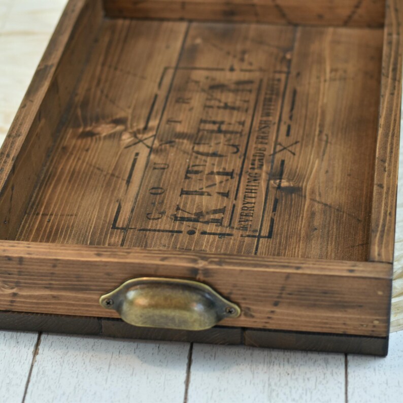 Rustic Wooden Serving Tray, Decorative Ottoman Wood Tray, Rustic ...