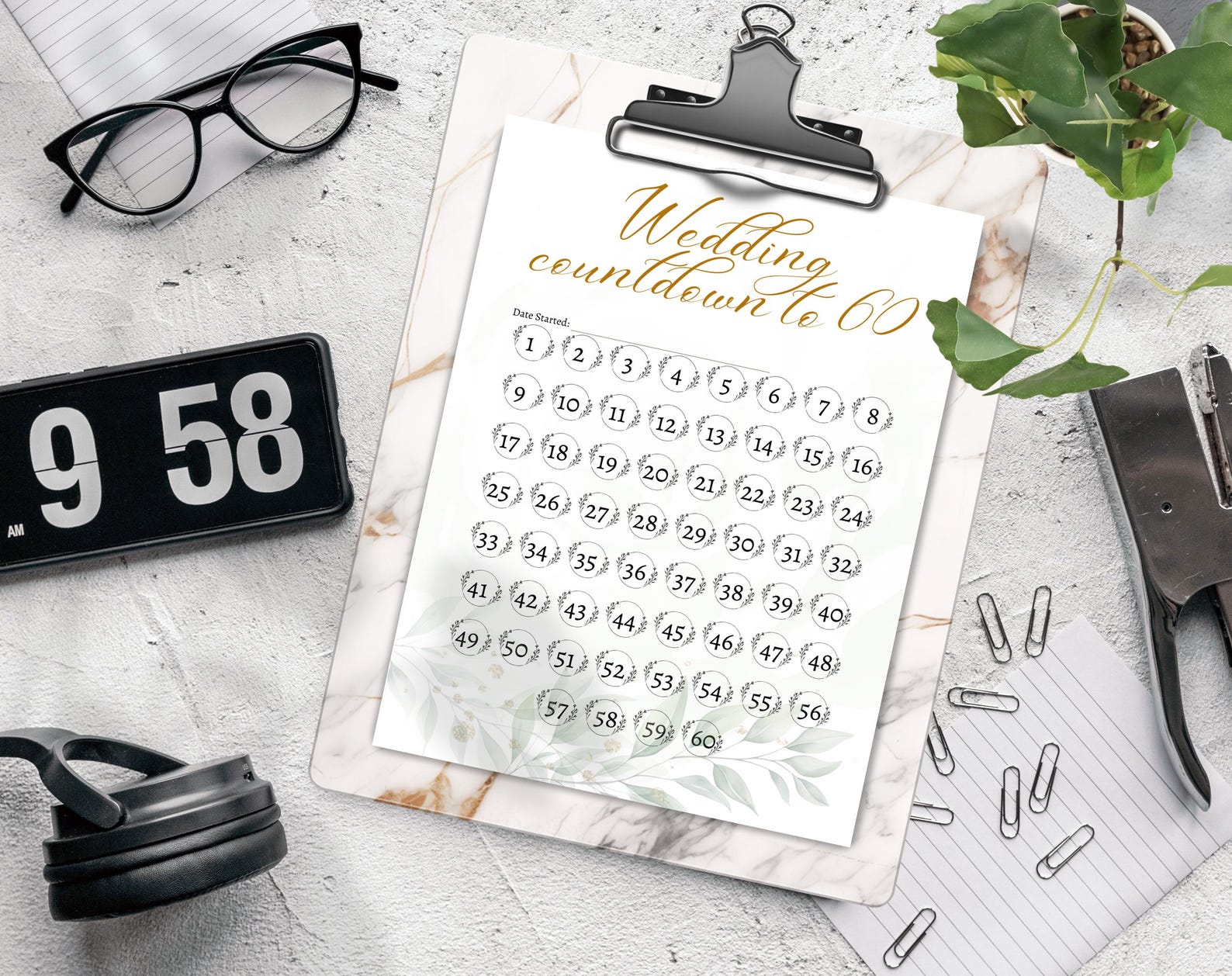 Editable Sage Green Wedding Countdown Calendar: Editable Canva Template ...