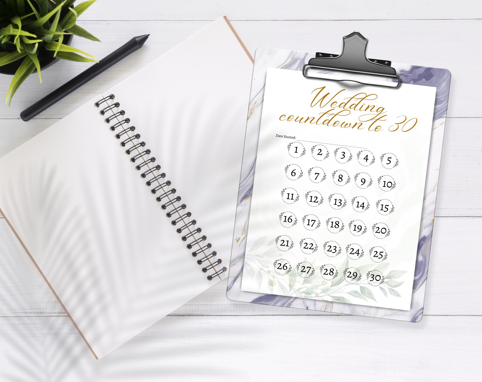 Editable Sage Green Wedding Countdown Calendar: Editable Canva Template ...