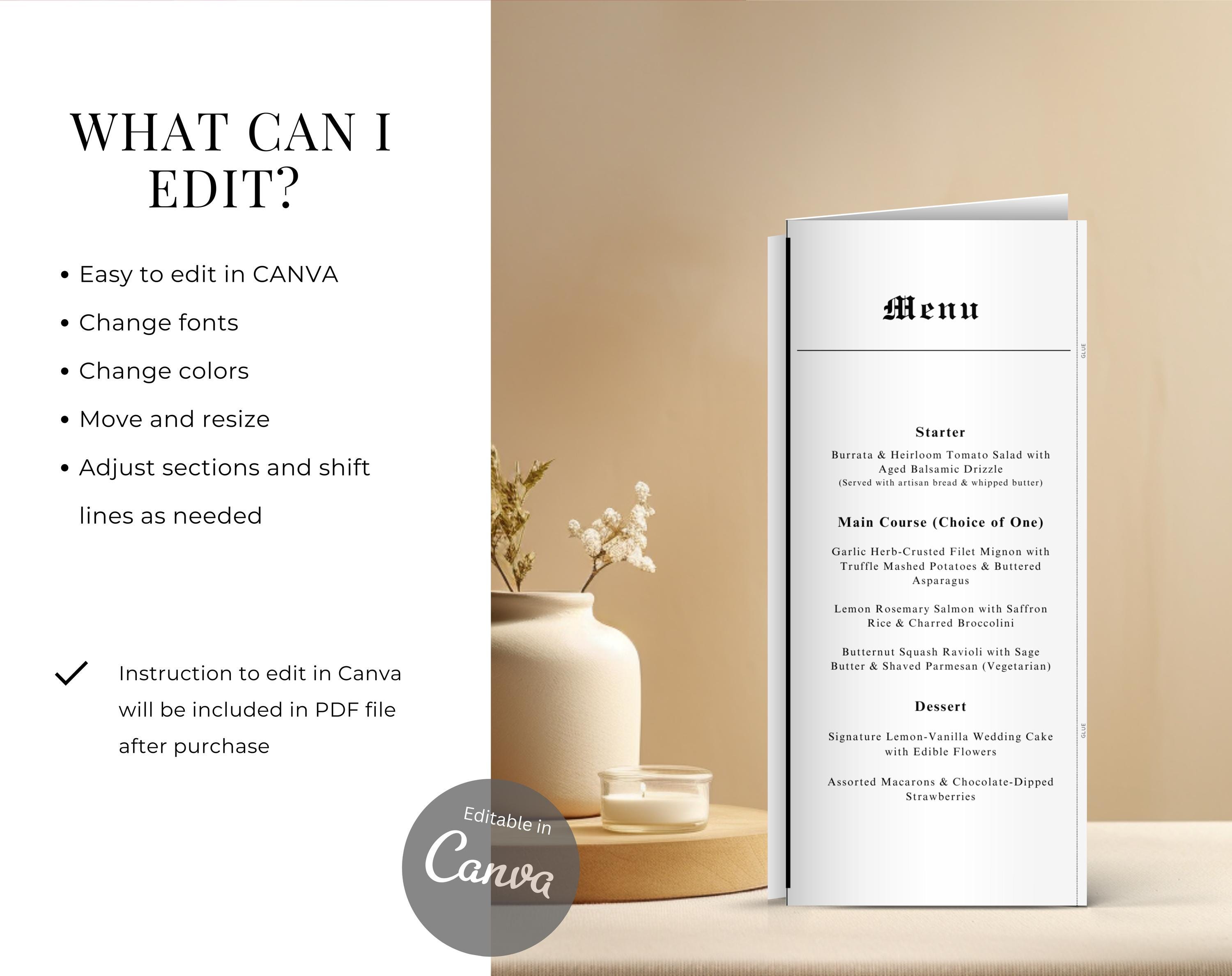 Editable Newspaper Trifold Wedding Menu Template – DIY Printable Canva ...