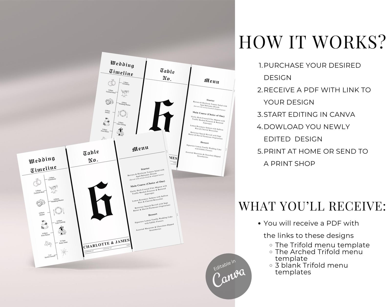 Editable Newspaper Trifold Wedding Menu Template – DIY Printable Canva ...