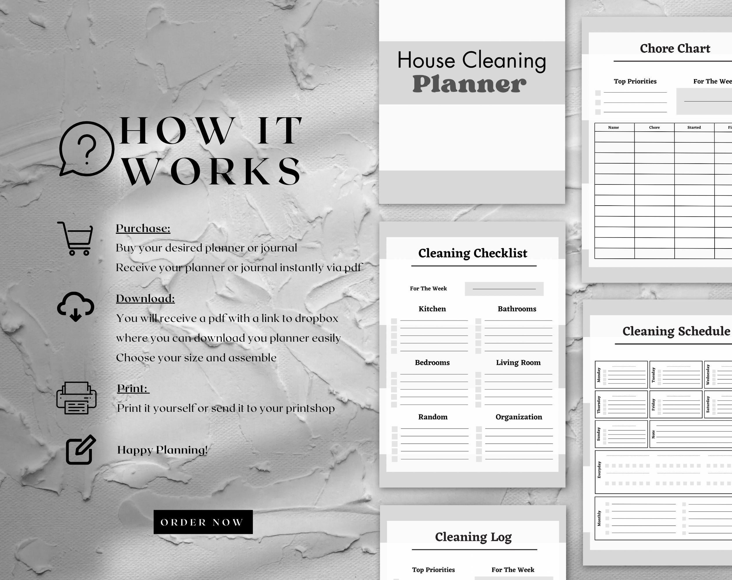 Cleaning Planner Printable, Grey, Cleaning Checklist, Cleaning Schedule ...