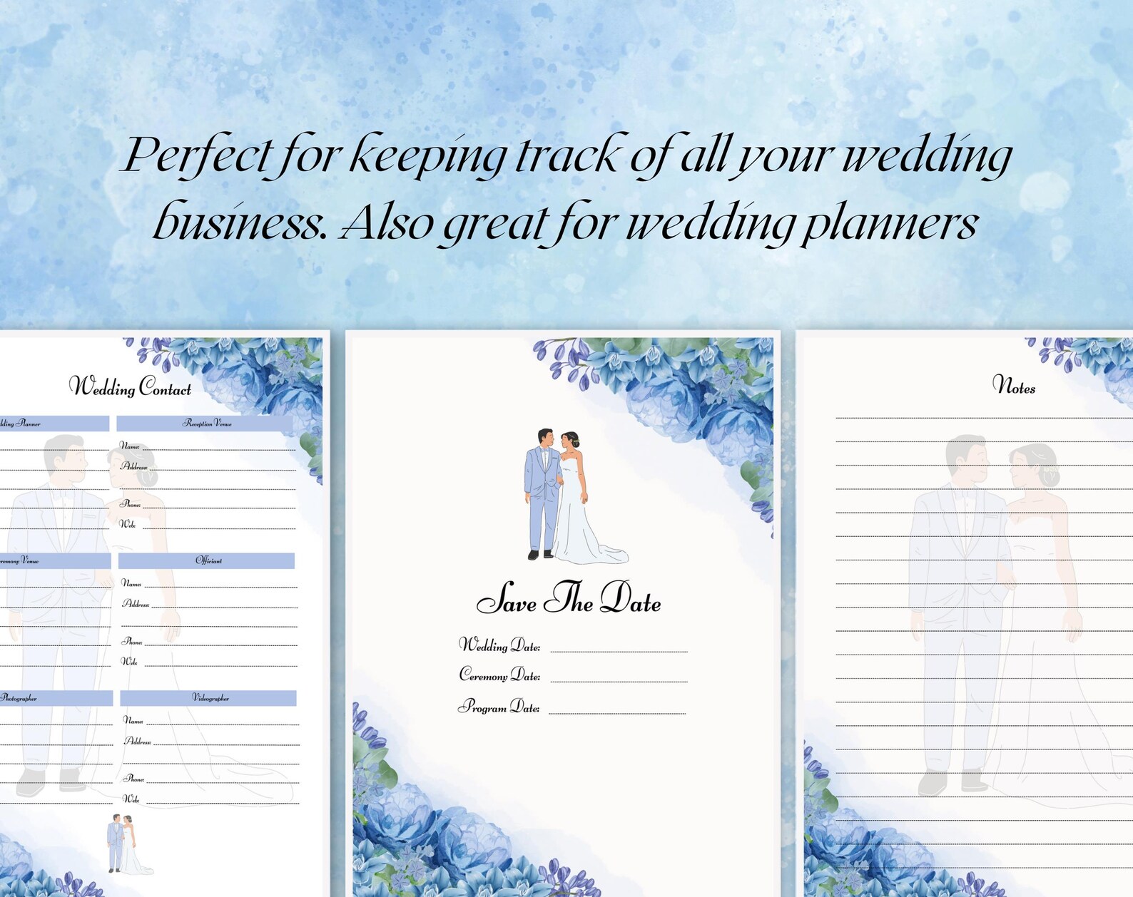 Blue Wedding Planner Printable: Editable Canva Template With Checklist ...