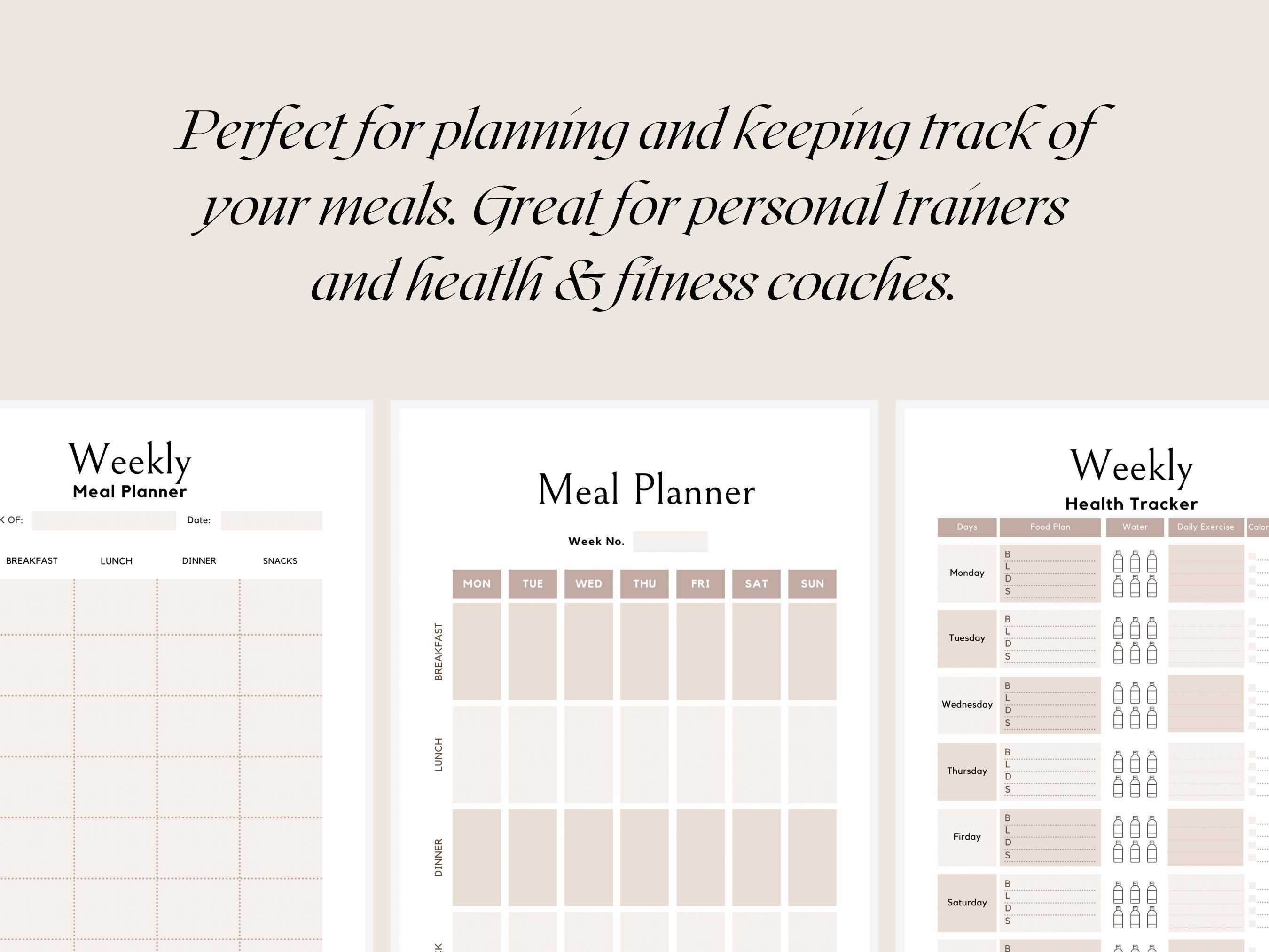 Meal Planner Printable Beige, Weekly Meal Plan, Health Tracker, Meal ...