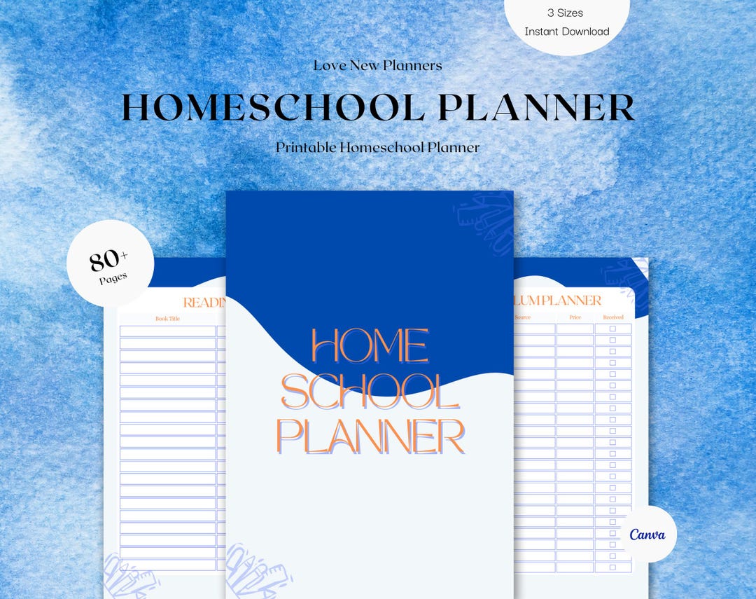 Homeschool Planner, Printable, Blue, Reading Log, Lesson Plan, Task ...