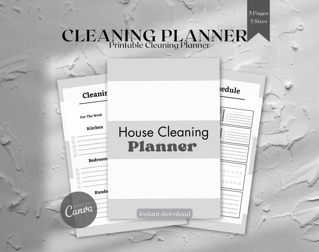 Cleaning Planner Printable, Grey, Cleaning Checklist, Cleaning Schedule ...