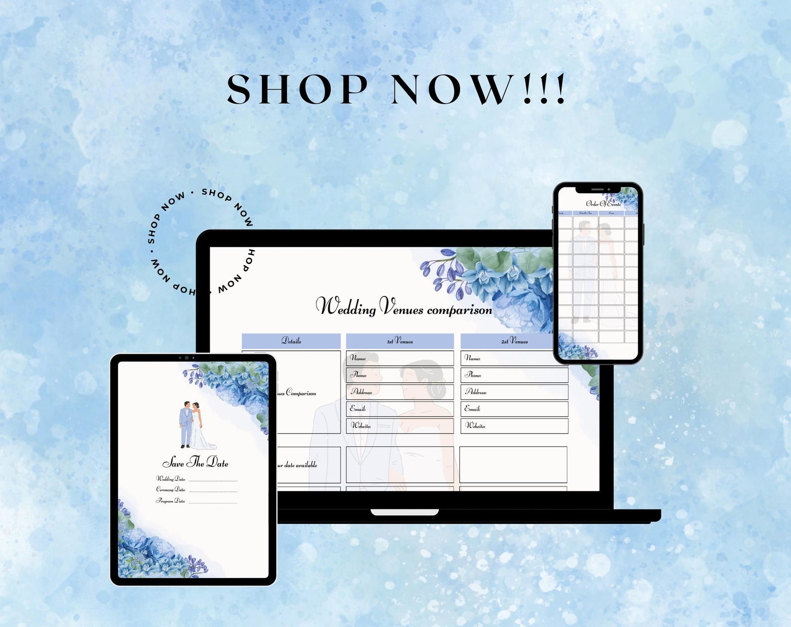 Blue Wedding Planner Printable: Editable Canva Template With Checklist ...